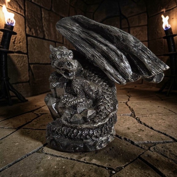 Unbranded | Art | Winged Dragon Sitting On Crystal Cluster Figurine ...